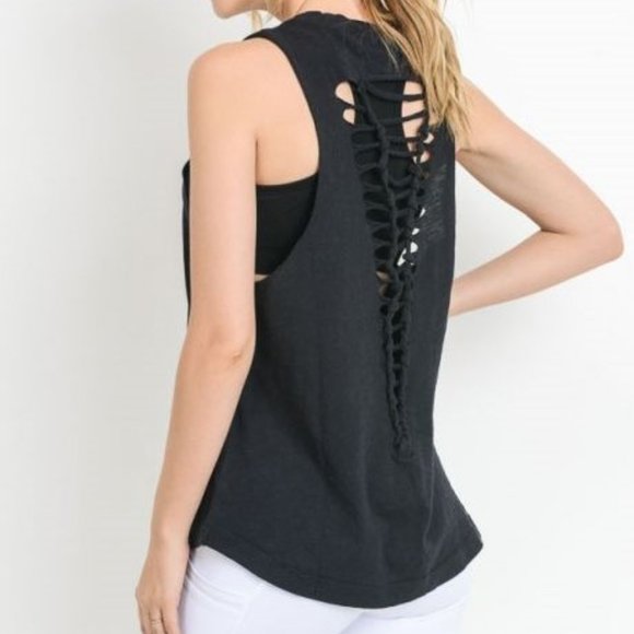 Mono B | Tops | Cutout Strap Ladder Back Muscle Tee | Poshmark
